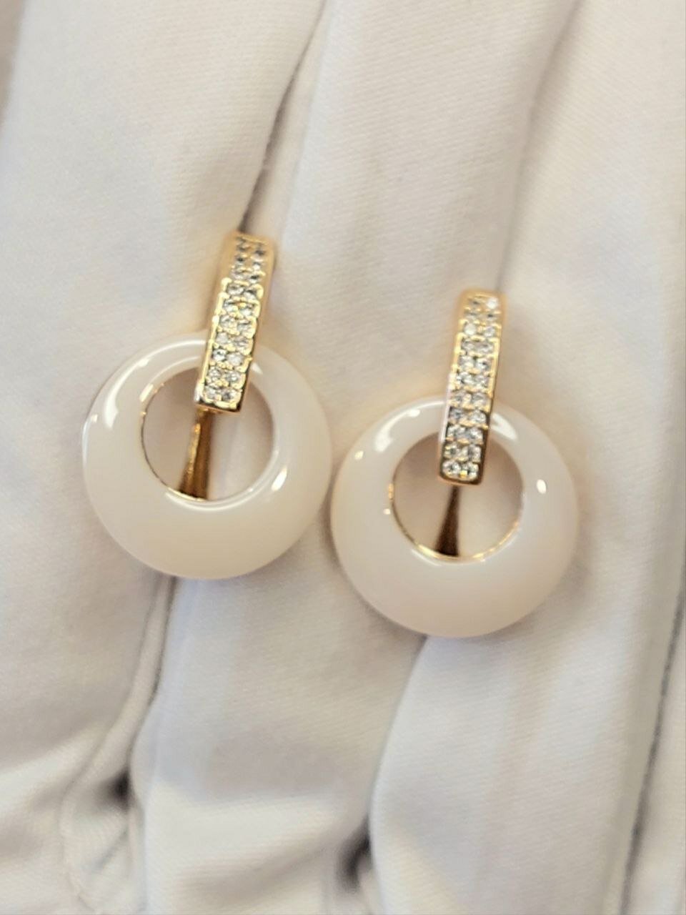 Серьги с подвесками, фианит, керамика