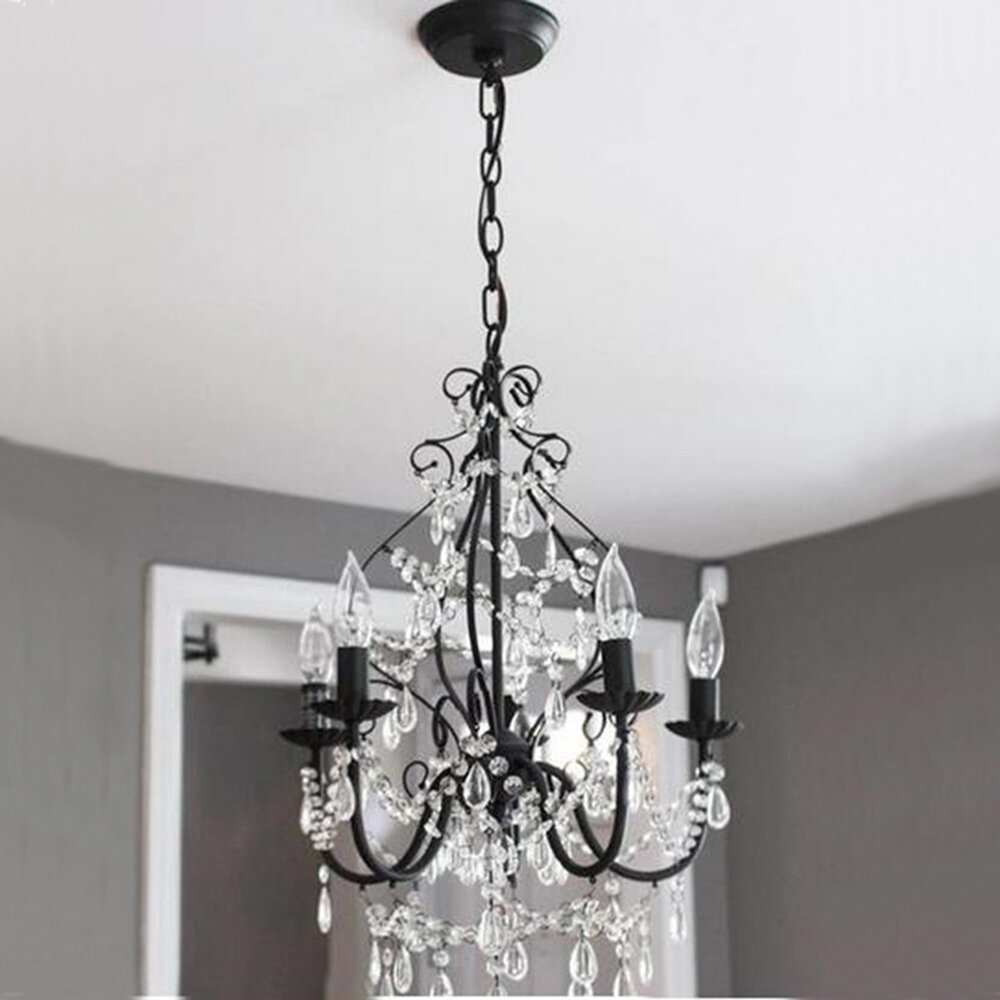 Люстра Американская Пастораль, черный кристалл, кованый железо, люкс, точные вырезки (без ламп)