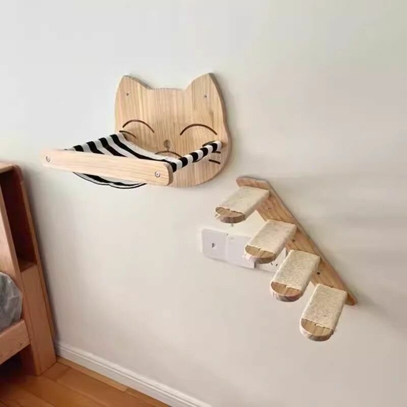 Игровой комплекс для кошек настенный с двумя лесенками и кошачий гамак