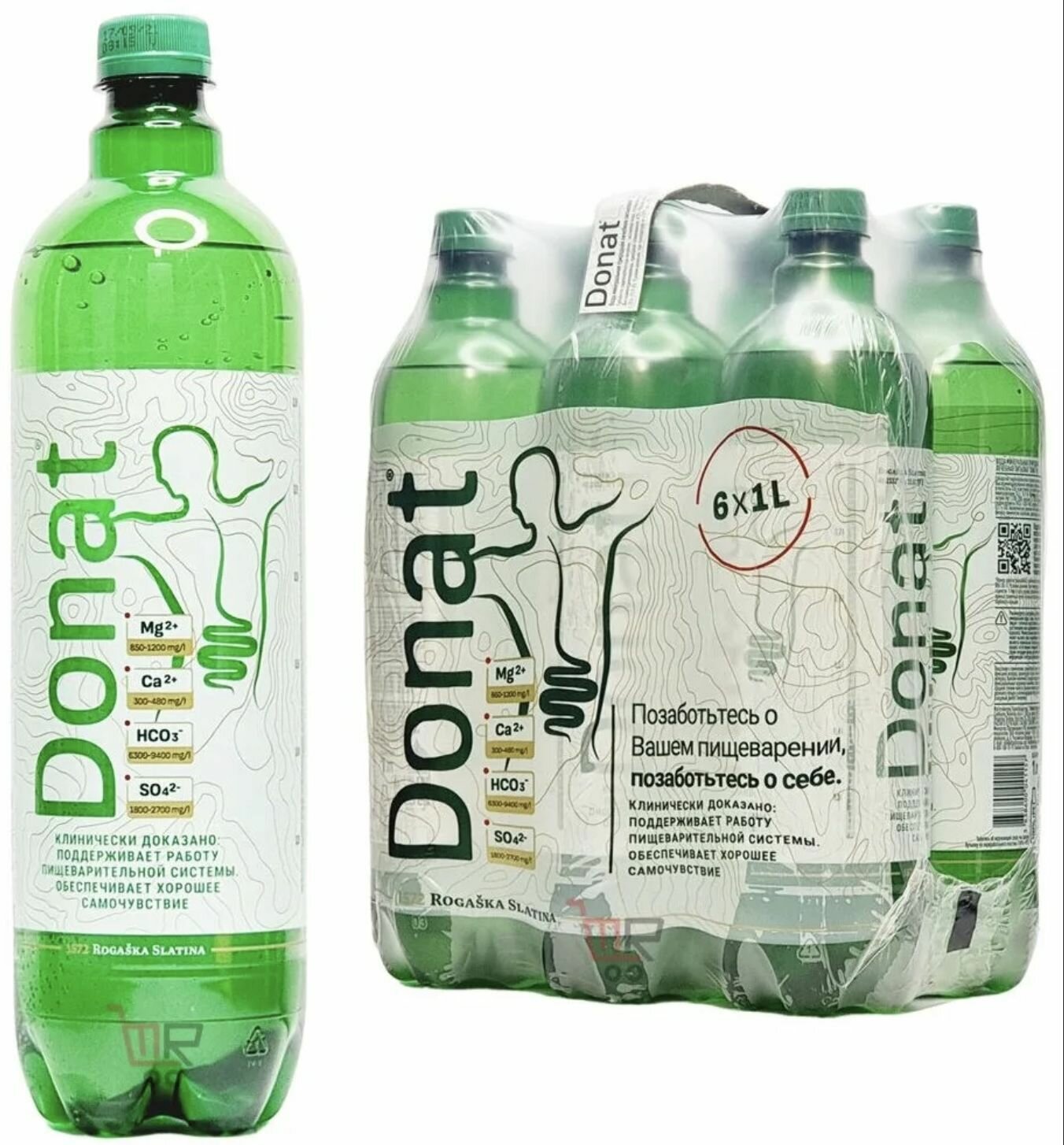 Вода Donat / Донат Mg 1 литр, газ, пэт, 6 шт. в уп.