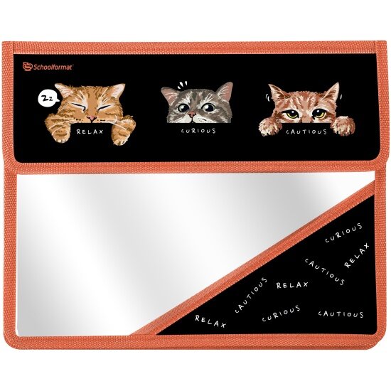 Папка для тетрадей Schoolformat 1 отд. А5 ТРИ кота клапан на липучке 230х195х50 мм черн. пластик, картон д/девочек