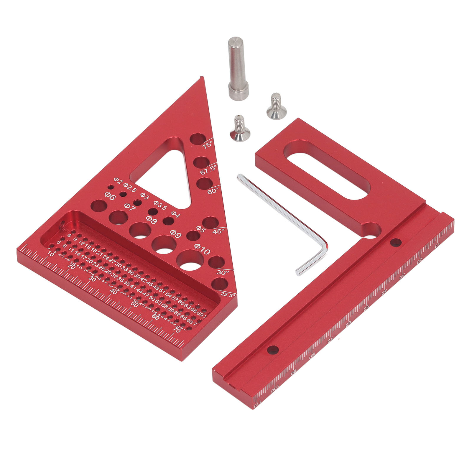 Деревообработка Квадратный транспортир Алюминиевый сплав Митра Треугольная линейка Многоугольный макет Измерительный инструмент Красный