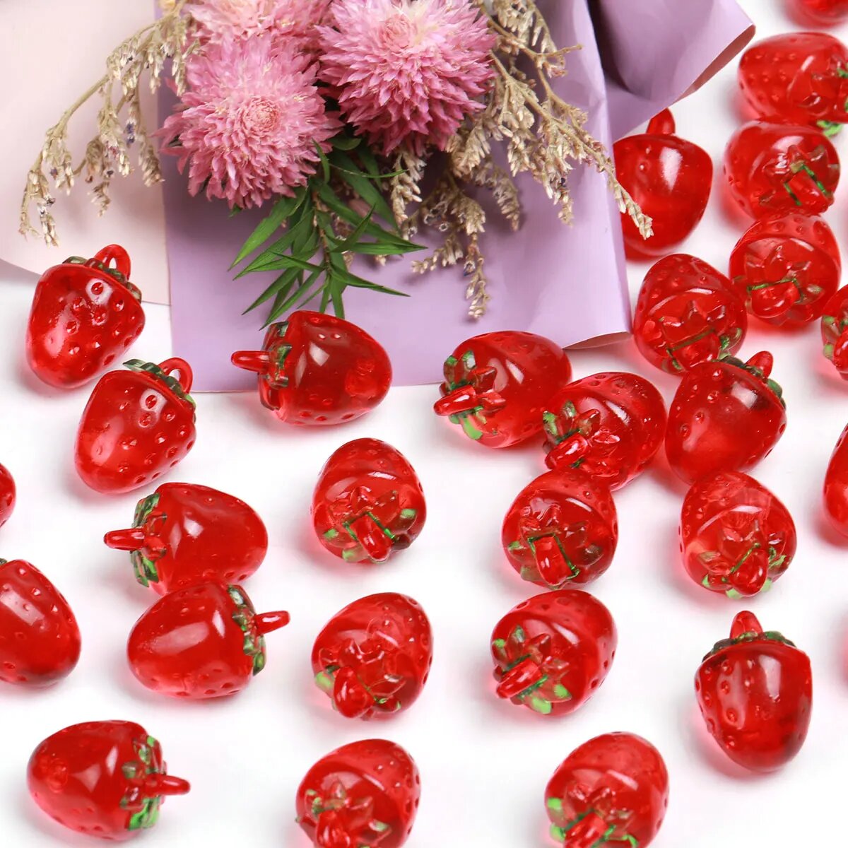30 шт, кулон с красной клубникой, акриловые бусины для изготовления ювелирных изделий, свободные бусины-разделители, сделай сам, браслет ручной работы, ювелирные аксессуары
