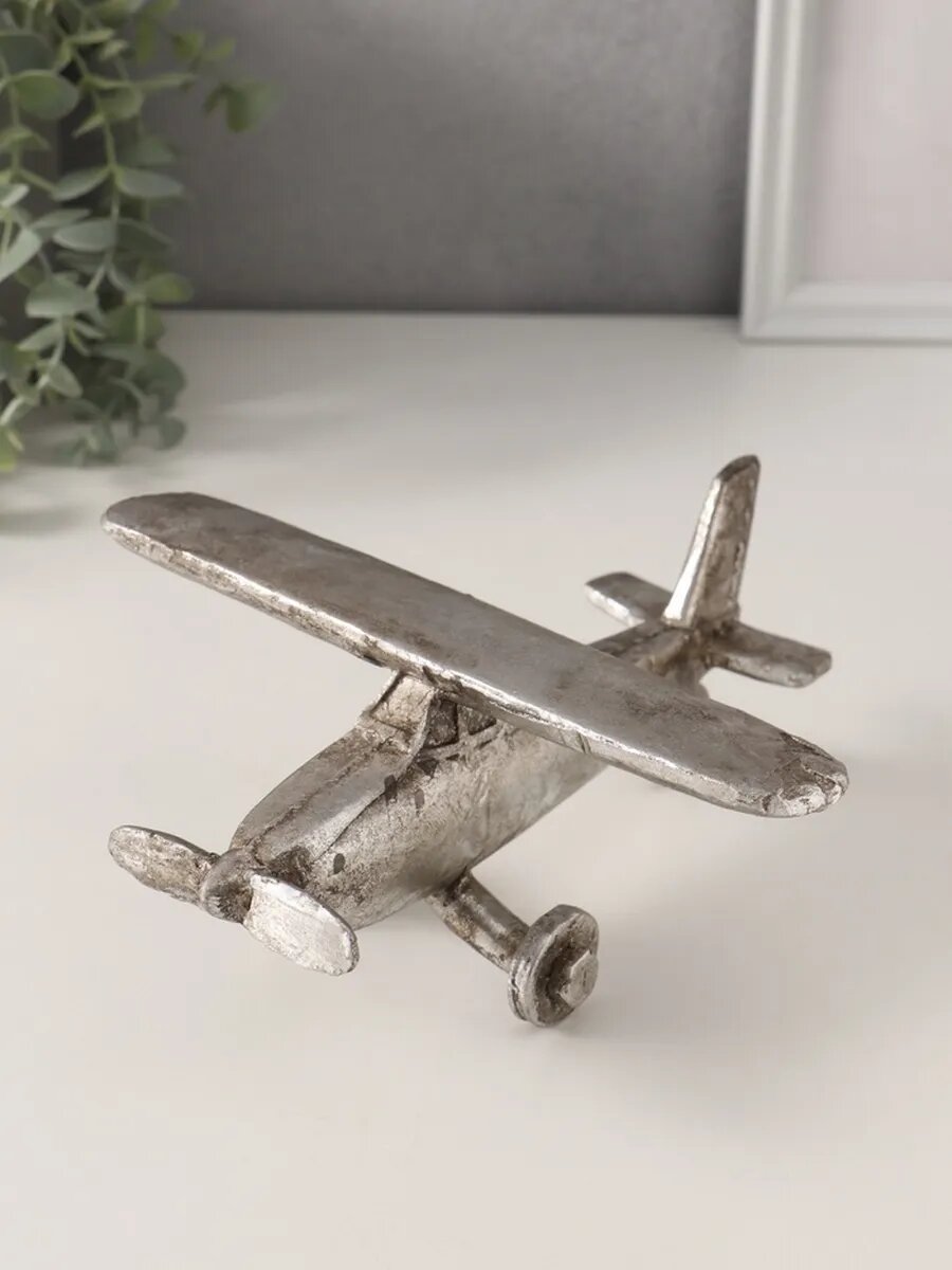 Сувенир полистоун "Ретро самолёт. Моноплан" серебро с патино