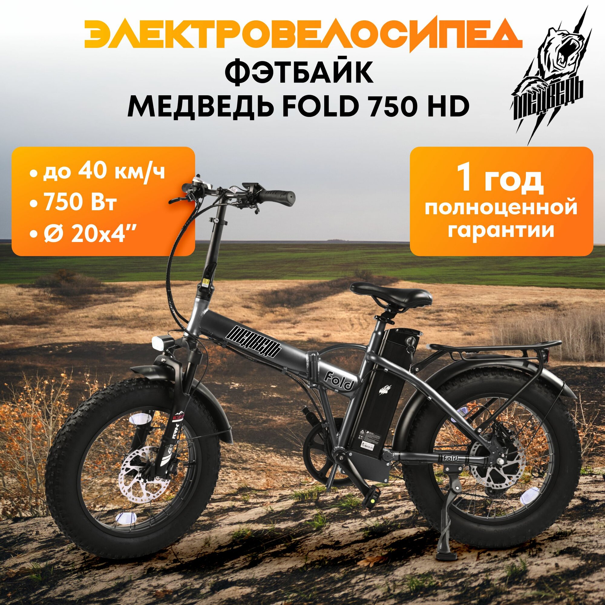 Электровелосипед, фэтбайк Медведь Fold 750 HD