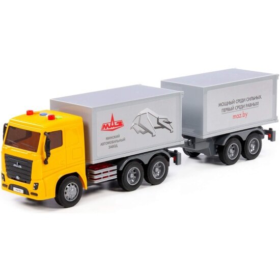Игрушка инерционная Полесье 94117 МАЗ, автомобиль-фургон с прицепом (со светом и звуком)
