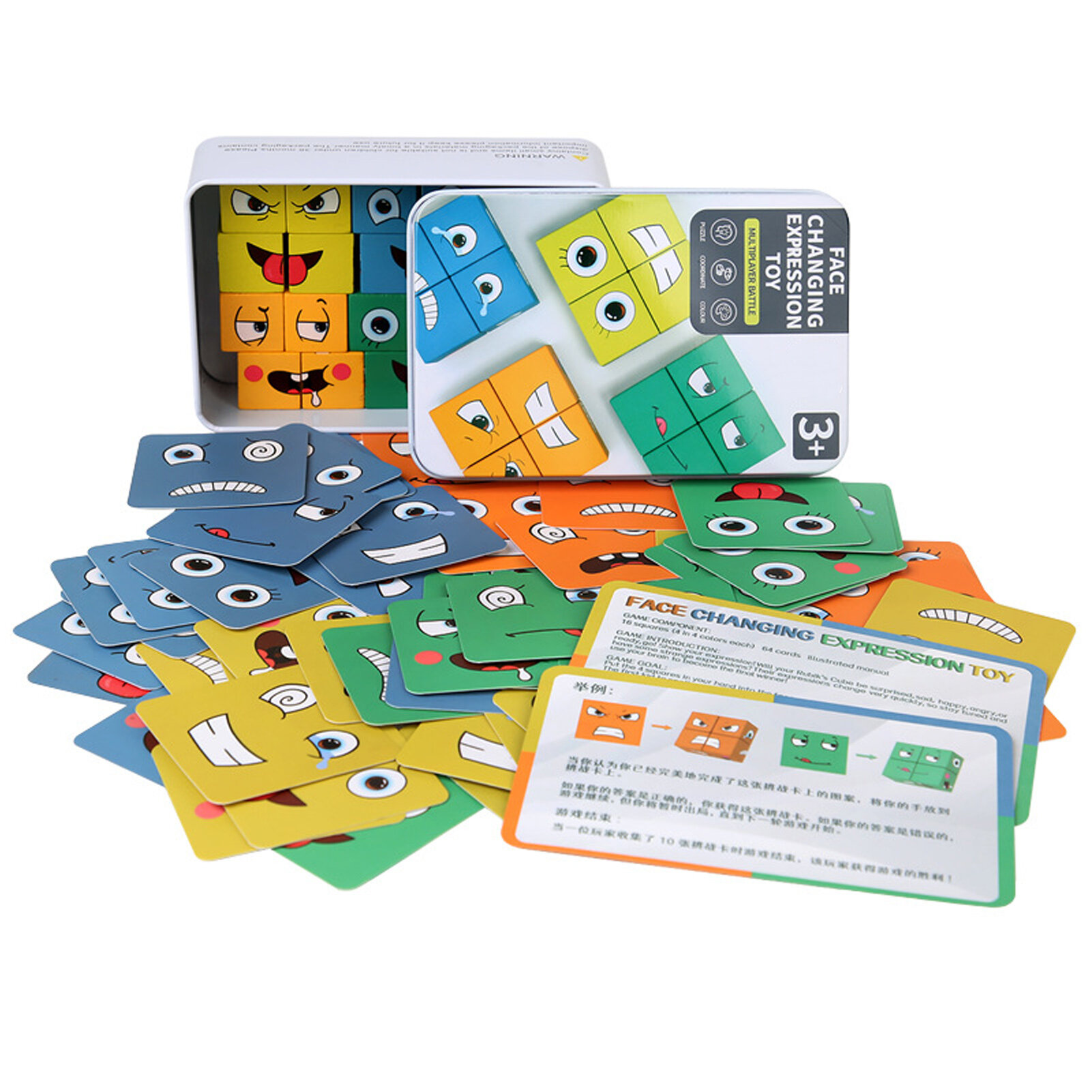 Деревянный блок для выражения выражений, 16 шт, с 64 картами, детский деревянный головоломка с выражением, строительный блок