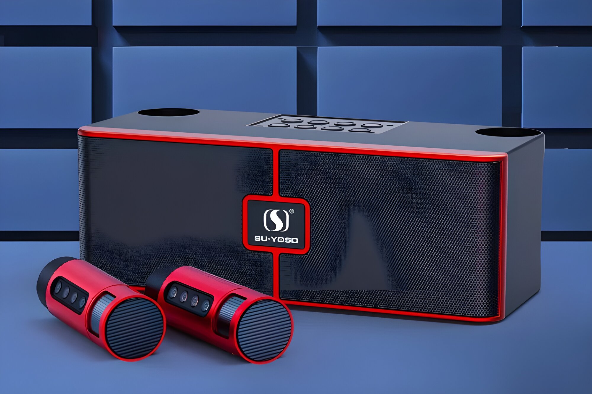 Караоке-система KTV Audio All-in-One для пения в караоке, два микрофона, топ версия (красный)