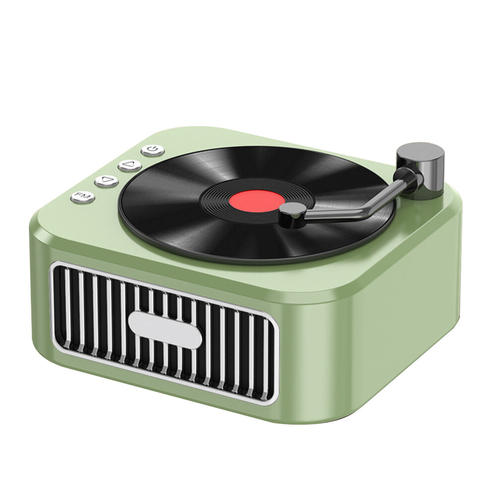 Портативный беспроводной динамик Vintage CD Record Style BT5.3, стерео, HiFi, AUX, USB, Flash Drive, TF Card, 10H время воспроизведения, белый, розовый, зеленый, желтый, ABS, 800mAh, 5V-1A, 5W, 131*120*67mm