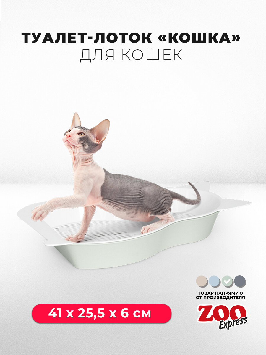 Туалет-лоток для котят ZOOexpress кошка с сеткой, 41х25,5х6 см, светло-зеленый