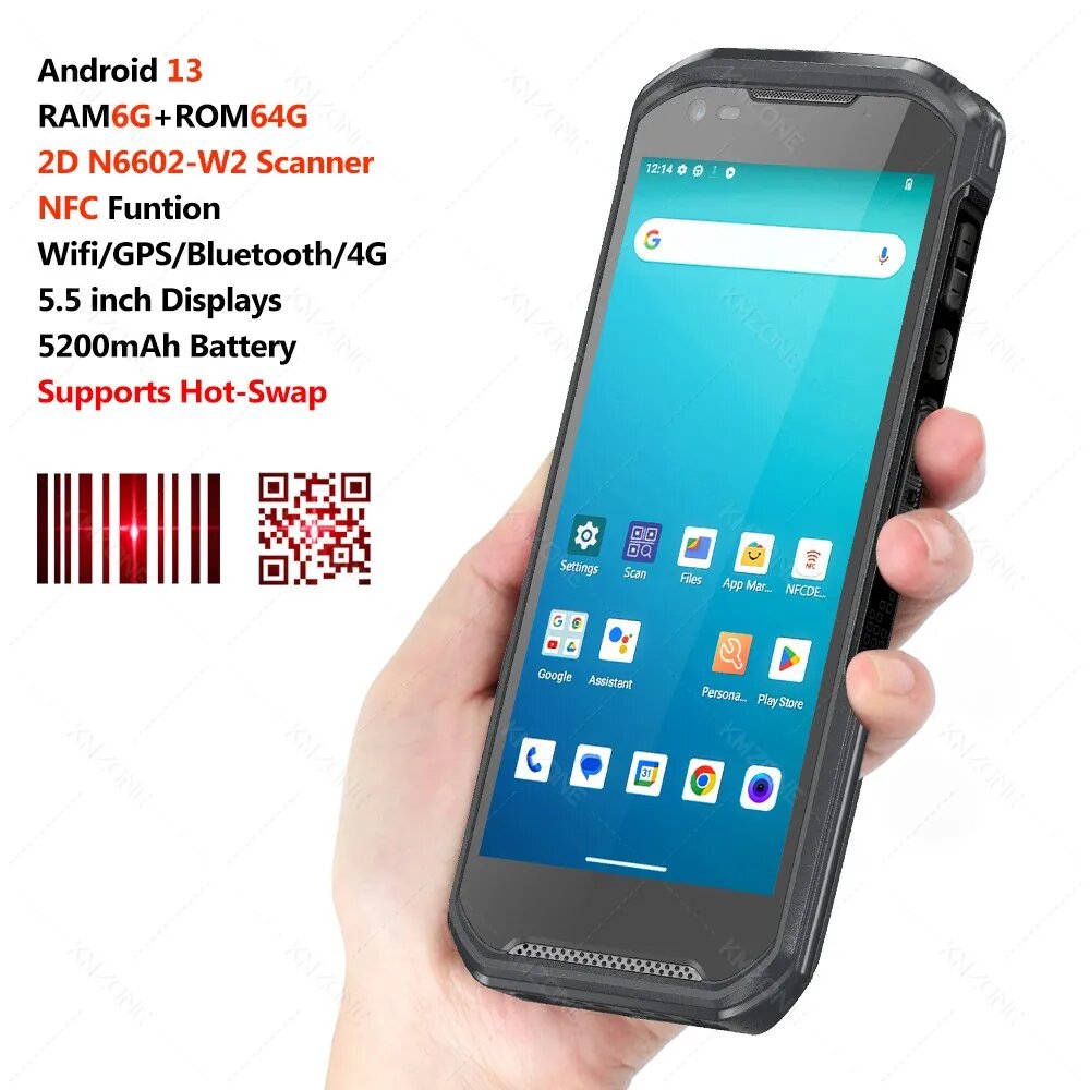 Rungged PDA 5.5", Android 13, 6GB+64GB, 2D сканер штрих-кодов 5.5 inch PDA, ЕС