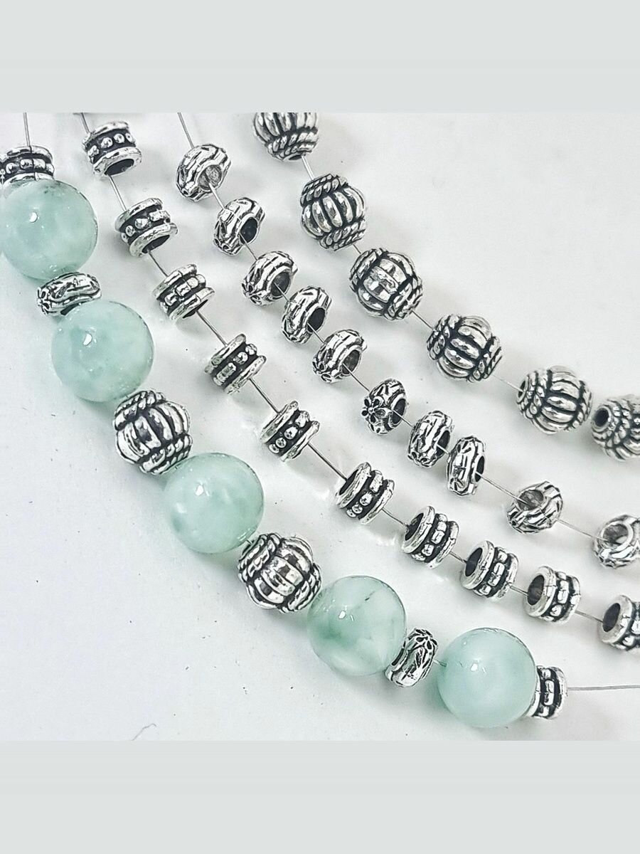 Бусины металлические 3-8мм. Набор 50шт. Цвет Стальной родий.