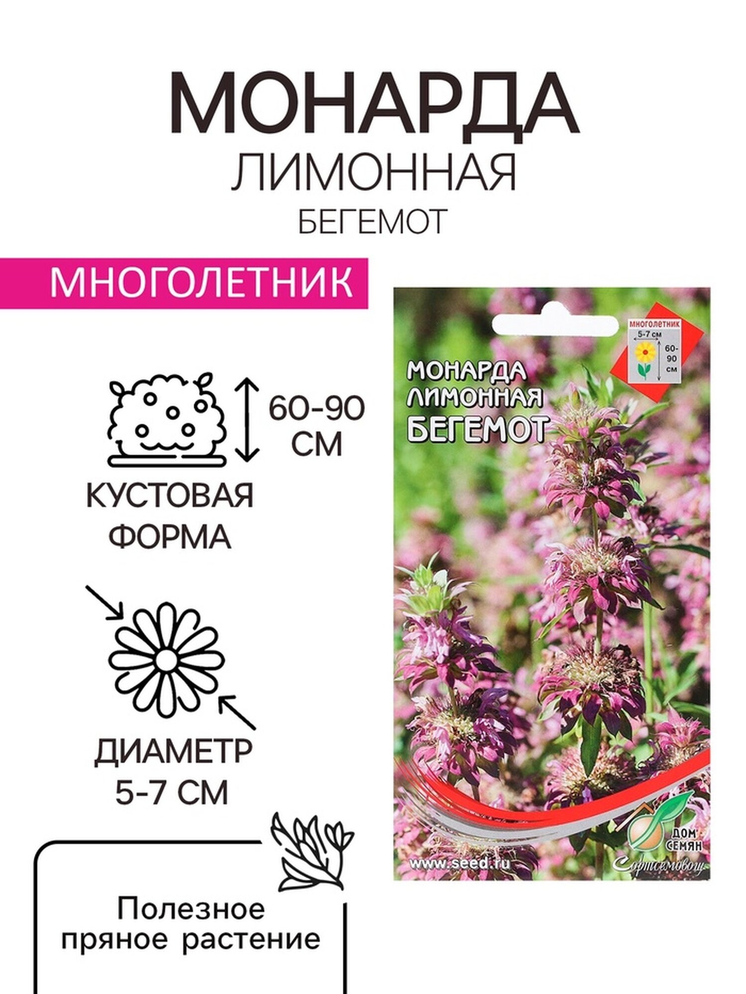 Семена Дом семян "Монарда лимонная Бегемот", однолетние, 110 штук