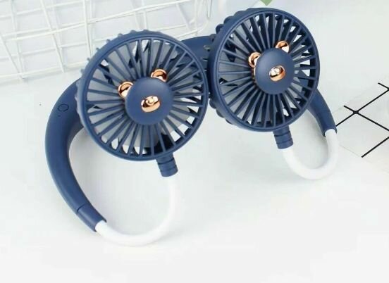 Портативный вентилятор на шею "AMATO", синий, осевой рабочий механизм, 1 скорость, управление со смартфона