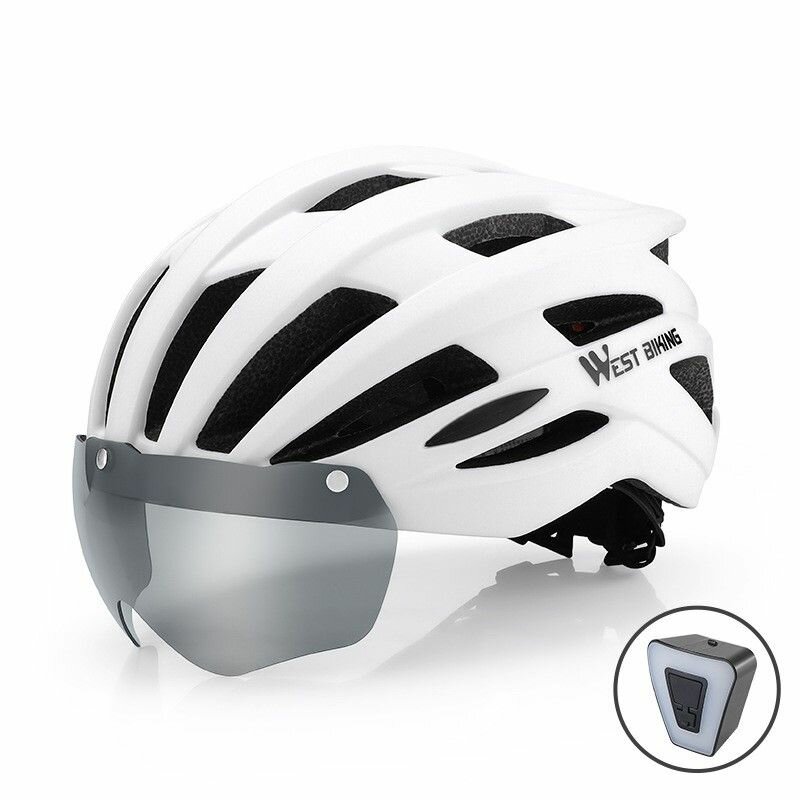 Велошлем West Biking "Белый", аэродинамический, вентиляция, с фонарём