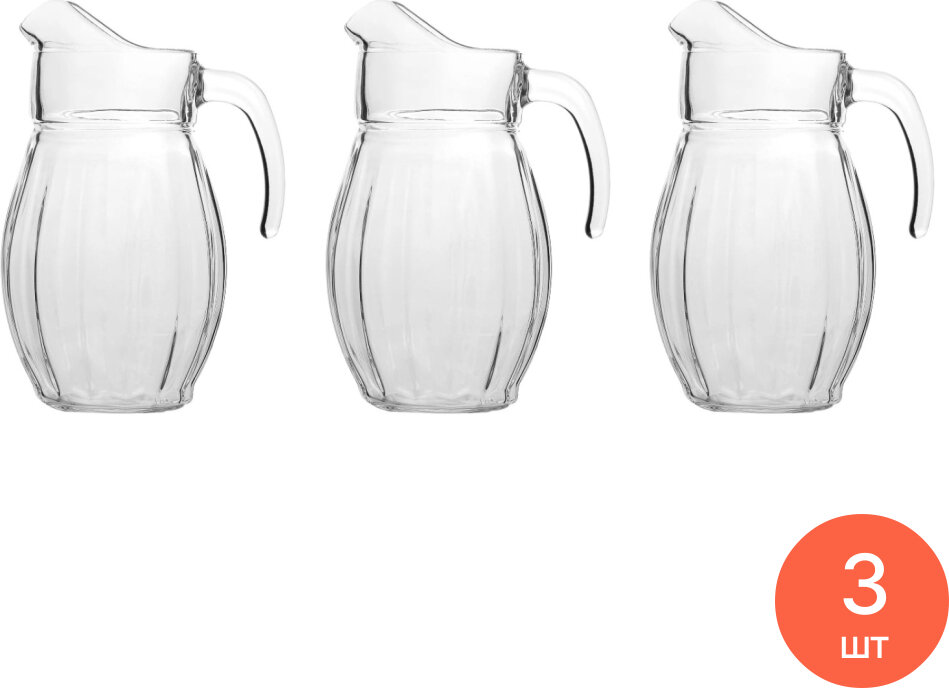 Кувшин для воды Pasabahce / Пашабахче Dance стекло прозрачное 1.6л / графин для напитков / посуда для кухни (комплект из 3 шт)