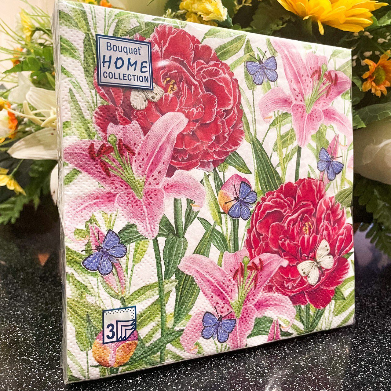 Салфетки Desna "Пионы и Лилии", для сервировки, бумага, 33х33 см, с рисунком