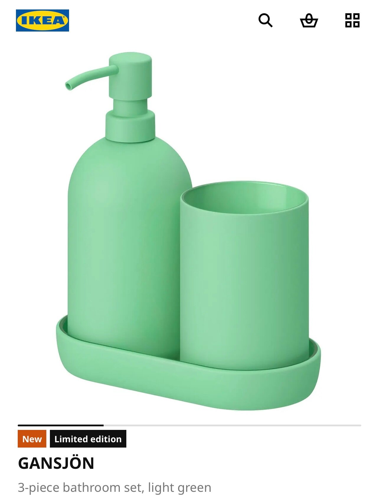 Набор для ванной GANSJÖN IKEA, 3 предметa, светло-зеленый, стекло