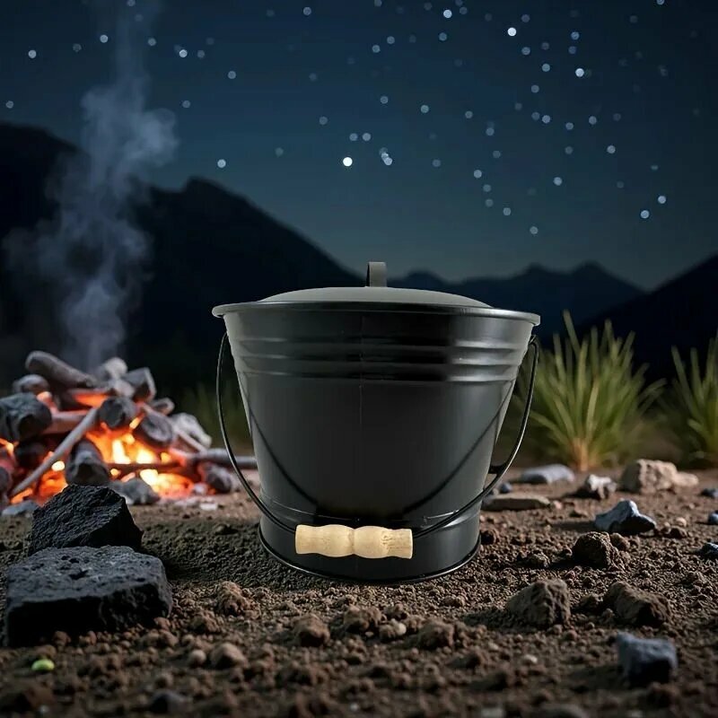 Ведро для золы с крышкой и деревянной ручкой металлическое зольное ведро для камина, печи и гриля