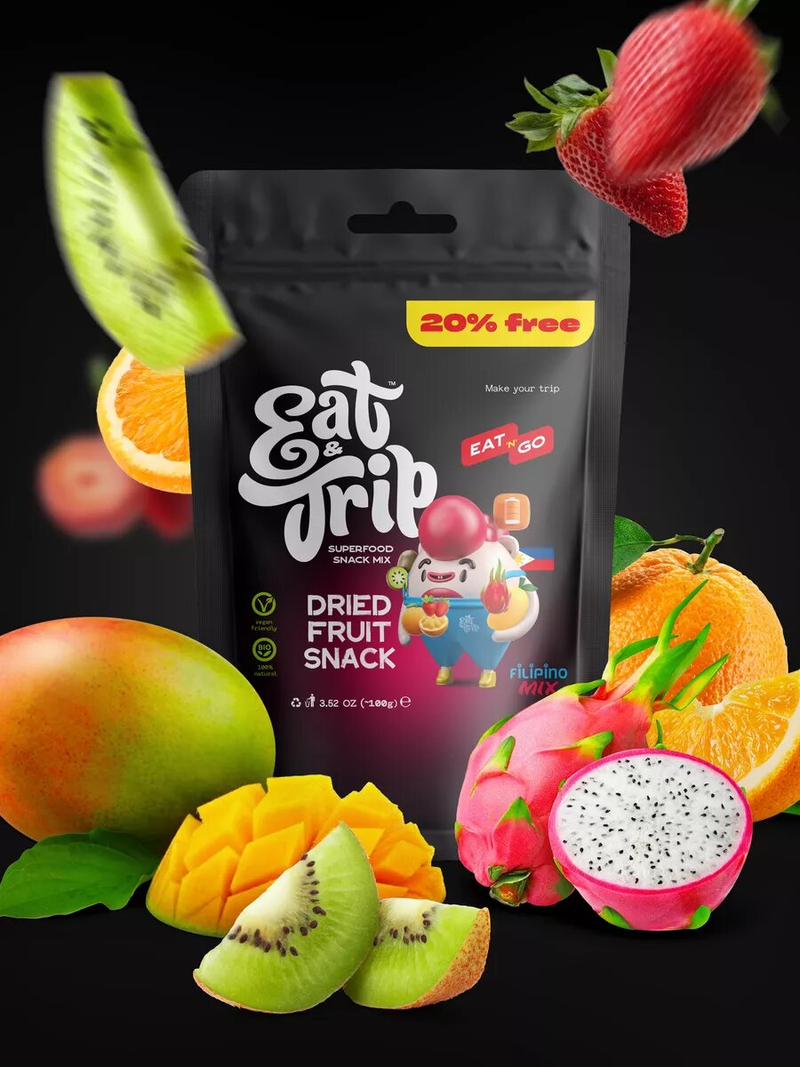 Набор экзотических сухофруктов (сушеные) Eat&Trip "Филиппинский" манго клубника апельсин питайя киви. Набор. Микс. Снеки. Dried fruits mix "Filipino"