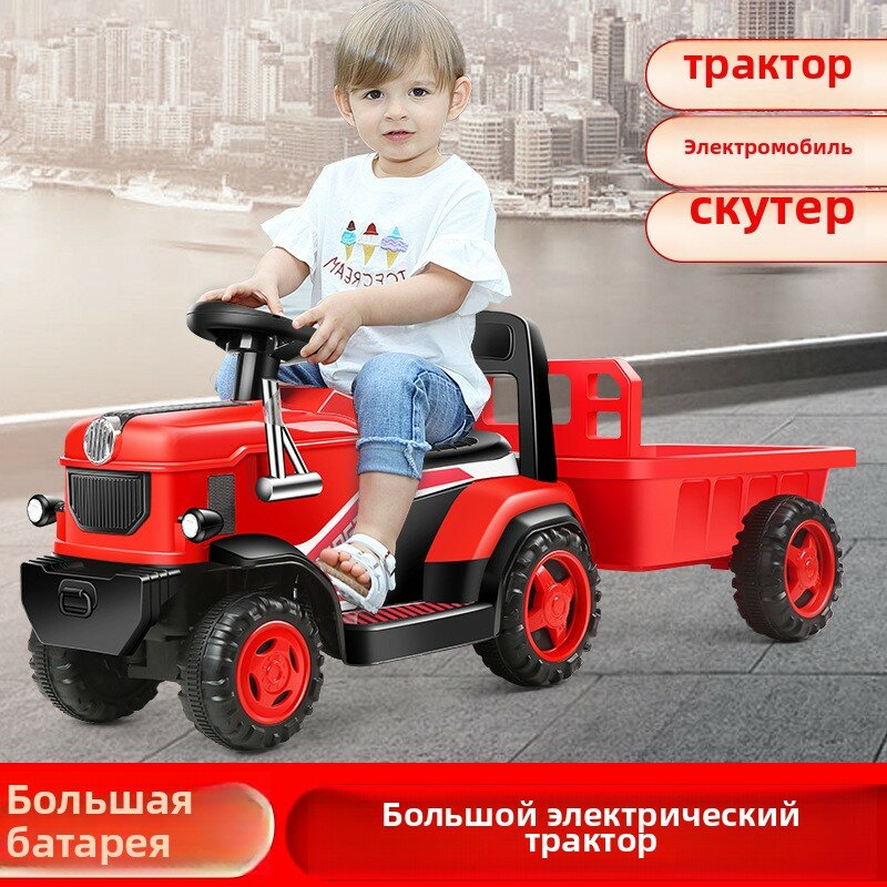 Каталка-трактор "Turbo" (зеленый) с педалями и полуприцепом, 120х45х42 см