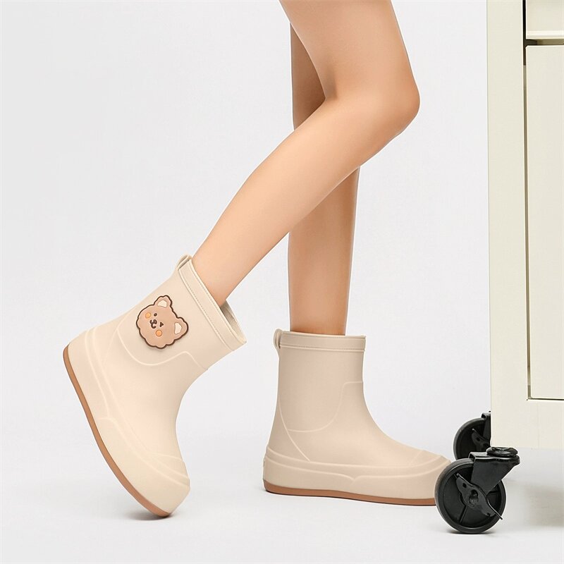 Полусапожки, студенческие резиновые сапоги, женские, из бархата, японские резиновые сапоги, водонепроницаемые бахилы средней высоты, новые резиновые сапоги для женщин, нескользящие