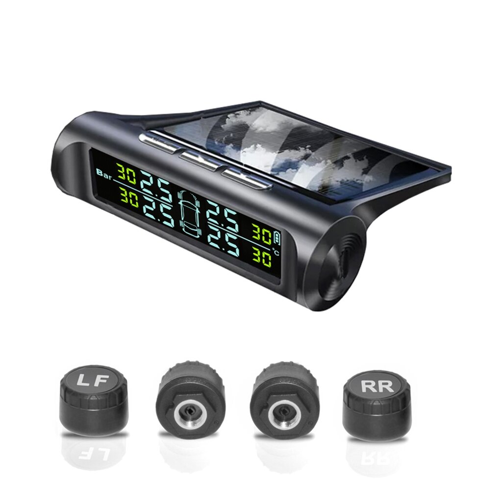 Монитор Давления в Шинах на солнечной энергии с Цветным ЖК-Дисплеем Внешние Датчики USB-Зарядка Легко Переносимый для Автомобиля Грузовик