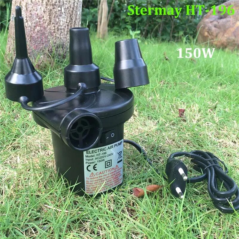 Электрический насос Stermay HT-19AC 220 В/240 В для надувных лодок, надувных кроватей, матрас для надувных сумок 150 Вт с 3 насадками, штепсельная вилка европейского стандарта