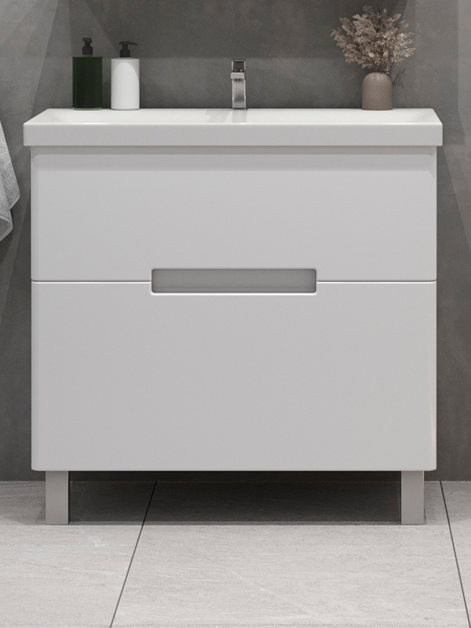 Тумба напольная SanStar Ориана 80 Без раковины для ванной комнаты, белая