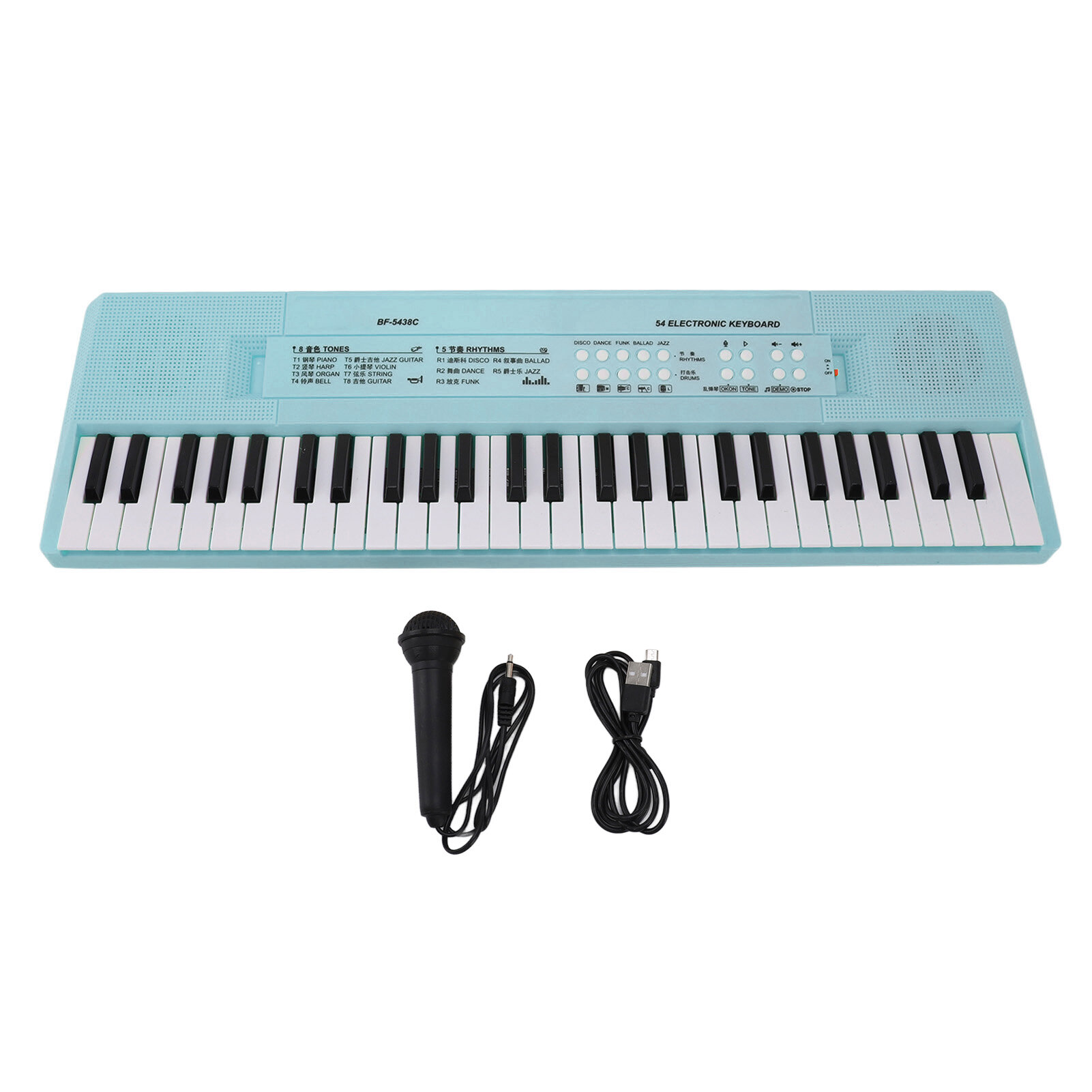 54-клавишная клавиатура пианино Smoothly Plastic Keyboard, портативное электропианино с двумя источниками питания и микрофоном для детей, синяя