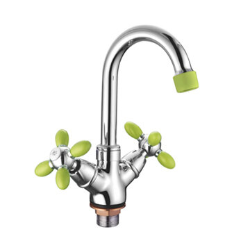 Смеситель раковина на гайке крест поворотный излив Силумин Зеленый+Хром Accoona A9482K