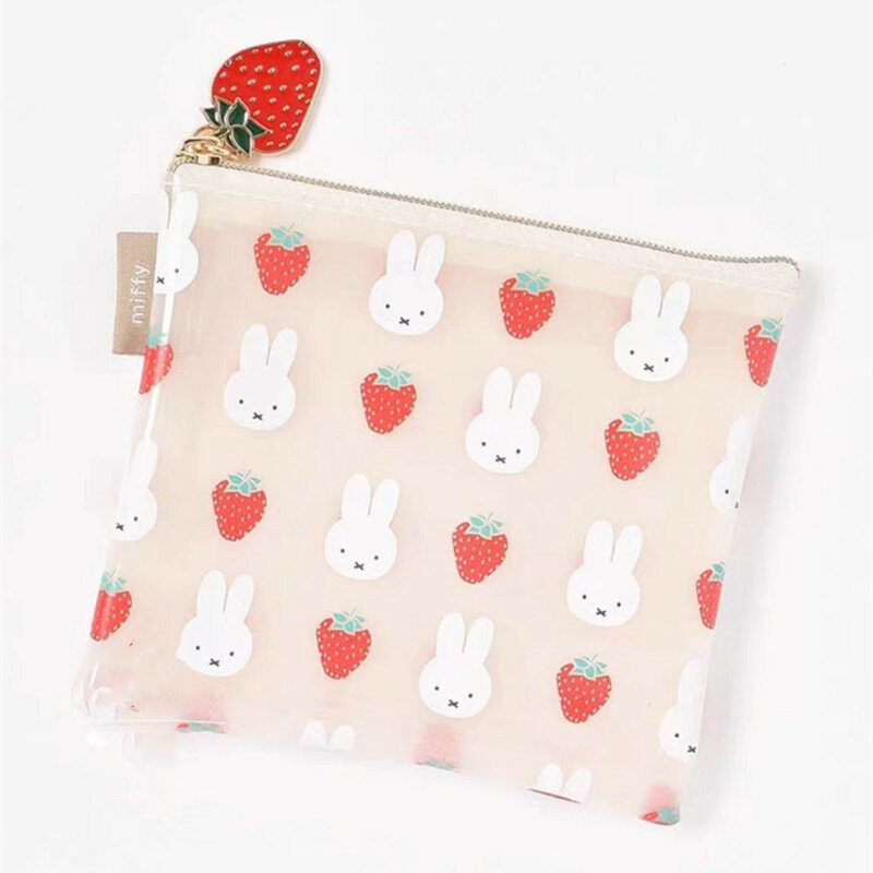 Пенал Miffy, ПВХ, прозрачный, с клубничным принтом, студенческий, для хранения косметики