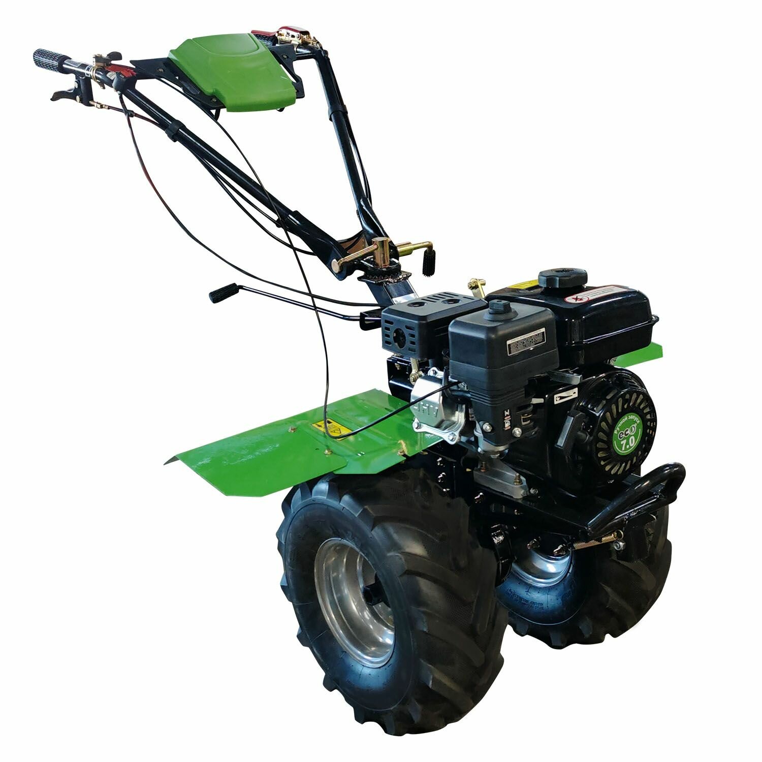 Мотоблок бензиновый МБ7-902 "ЕСО" ( 9 л. с, ВОМ 14 мм, 3 вперед/1 назад, руль: поворотный, вал: S24, колеса "экстрим": 19-7*8, фрезы: 3 группы (24 ножа)