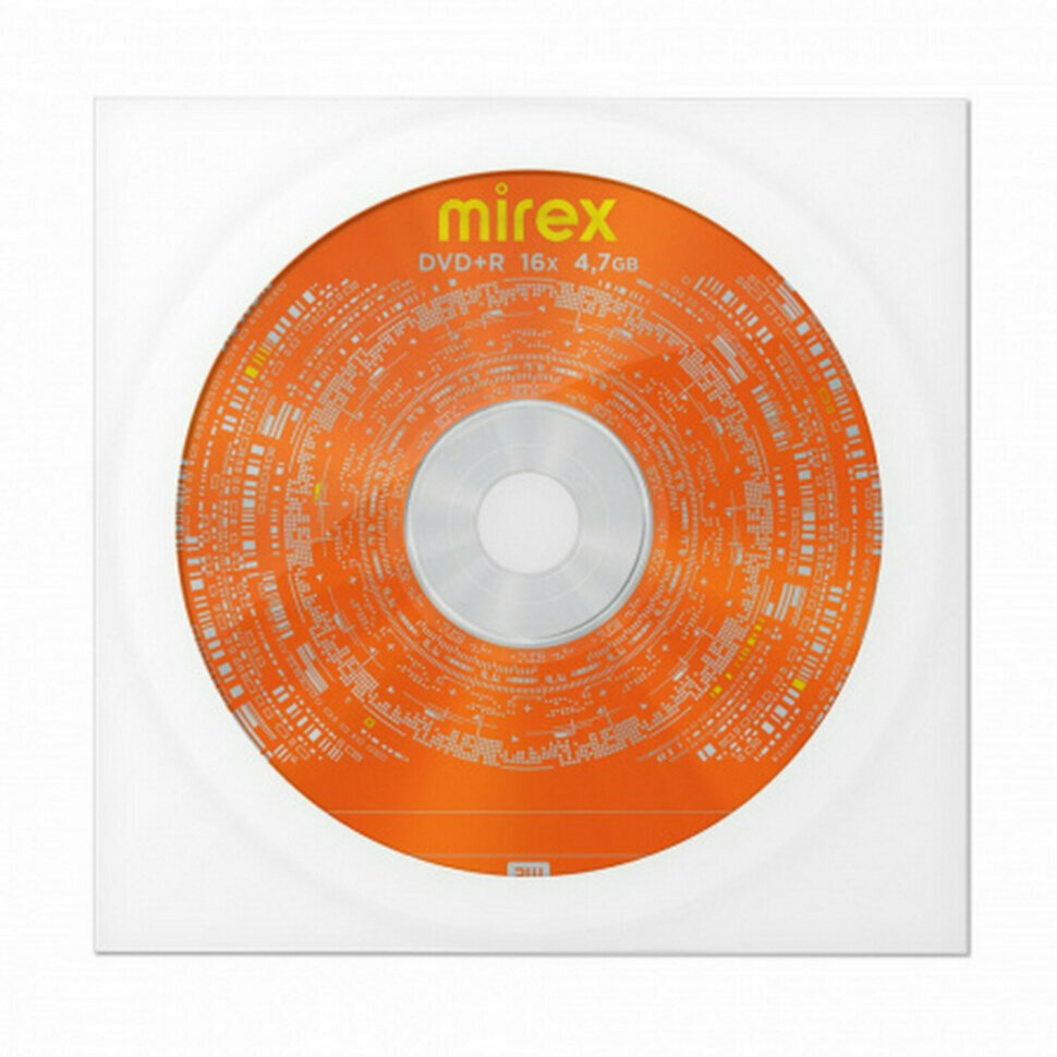 Диск DVD+R (плюс) MIREX, 4,7 ГБ, 16x, бумажный конверт, 1 штука, UL130013A1C, 514014