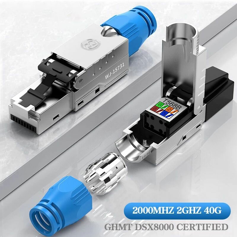 Разъем кабеля Ethernet Cat6a Cat8 RJ45, металлический, без инструментов, простая заделка, экранированный сплошной кабель LAN 22AWG-24AWG - 1 шт.