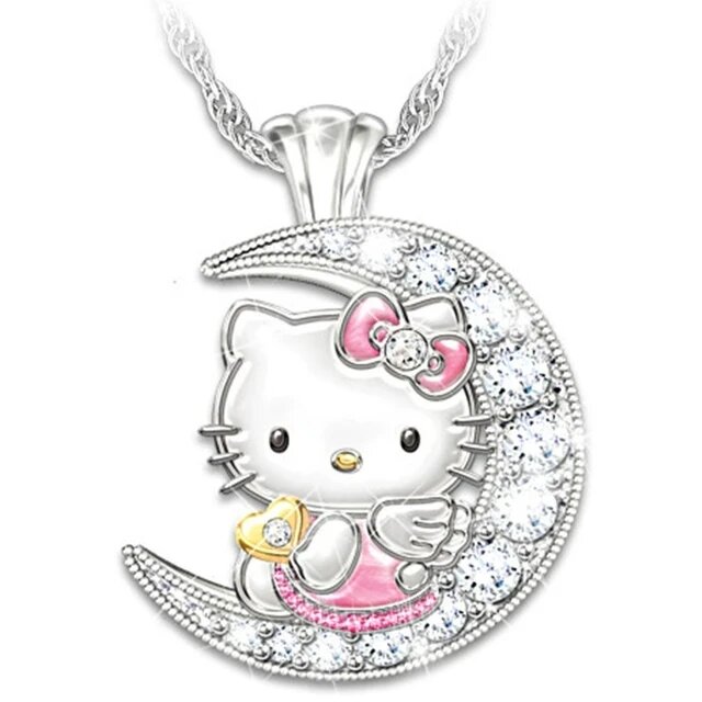 Аниме Sanrio ожерелье HelloKitty девушка кулон ожерелье Kawaii инкрустированные бриллиантами Кристалл ювелирные изделия мультфильм Подарочная коробка подарок на день рождения