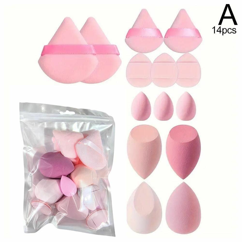 Набор из 14 предметов: спонж для макияжа и пуховка, не впитывают много косметики.