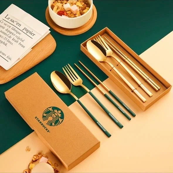 Набор столовых приборов Starbucks в подарочной упаковке, зеленый