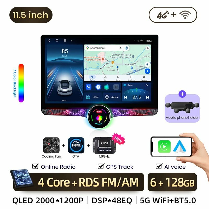 Junsun AI беспроводной CarPlay Android авто радио для Lada Vesta 2023, 4G GPS, умные интеллектуальные системы (6GB 128GB) 4G 11.5