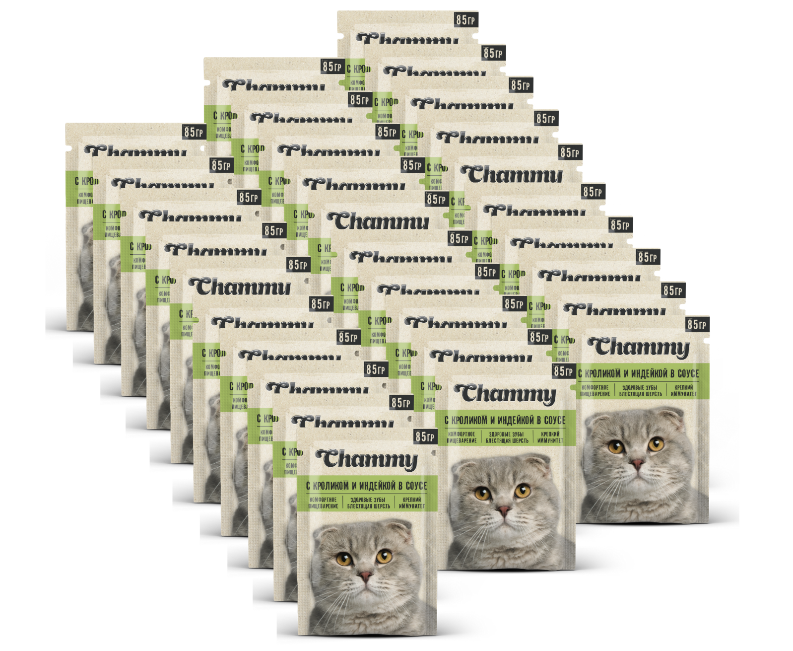 Корм консервированный для кошек "Chammy" кролик и индейка в соусе, 85 гр*30 шт