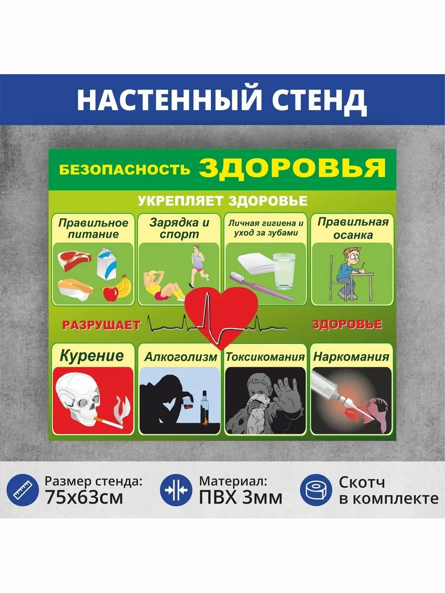 Стенд на стену "Безопасность здоровья" Большой 750х630мм