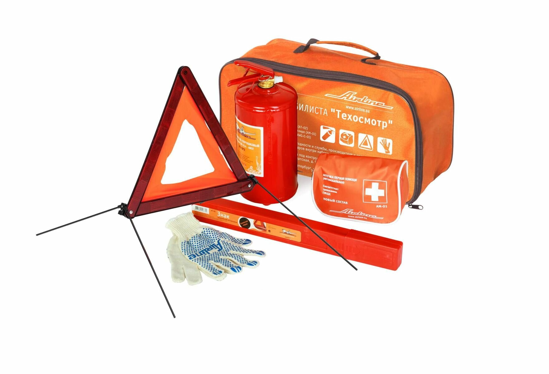 Набор Автомобилиста "Техосмотр" (Знак At-02+Аптечка Am-01+Огнетушитель Оп2 Ao-Op2+Перчатки Awg-C-01)(Airline Ana-01)