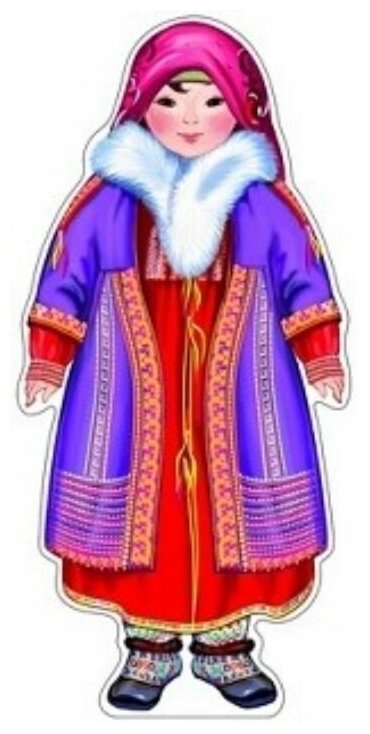 Плакат вырубной Девочка в костюме хантов и манси с блестками в индивидуальной упаковке А3 Ф-9620 Ф-009620