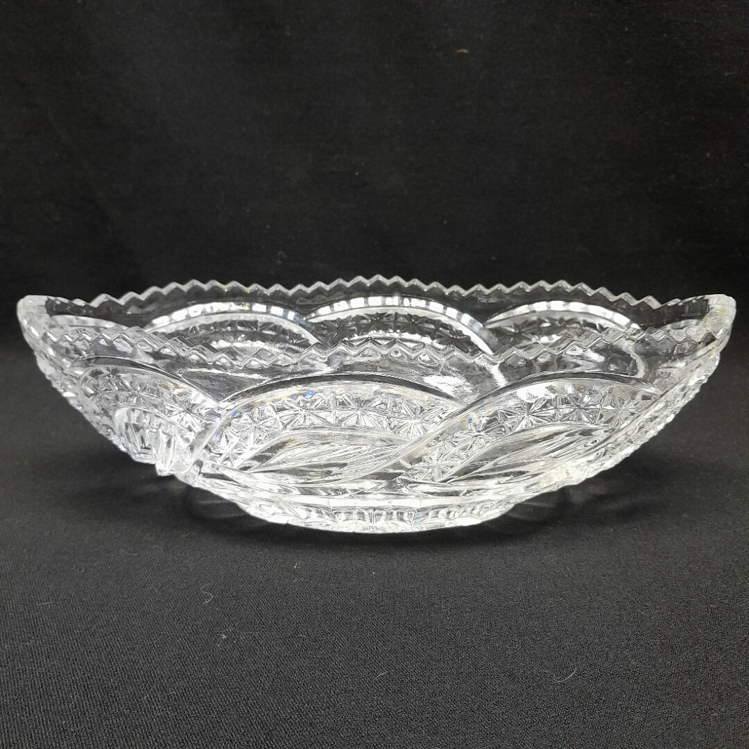 Салатник ладья, хрусталь, диаметр 25х12 см. Винтаж, СССР.