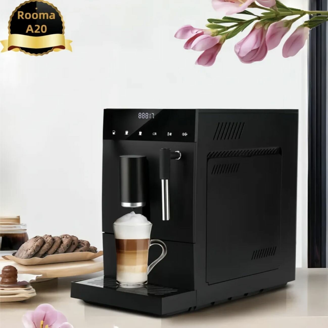 Кофеварка гейзерная электрическая Кофемашина для капучино Rooma A20, черный