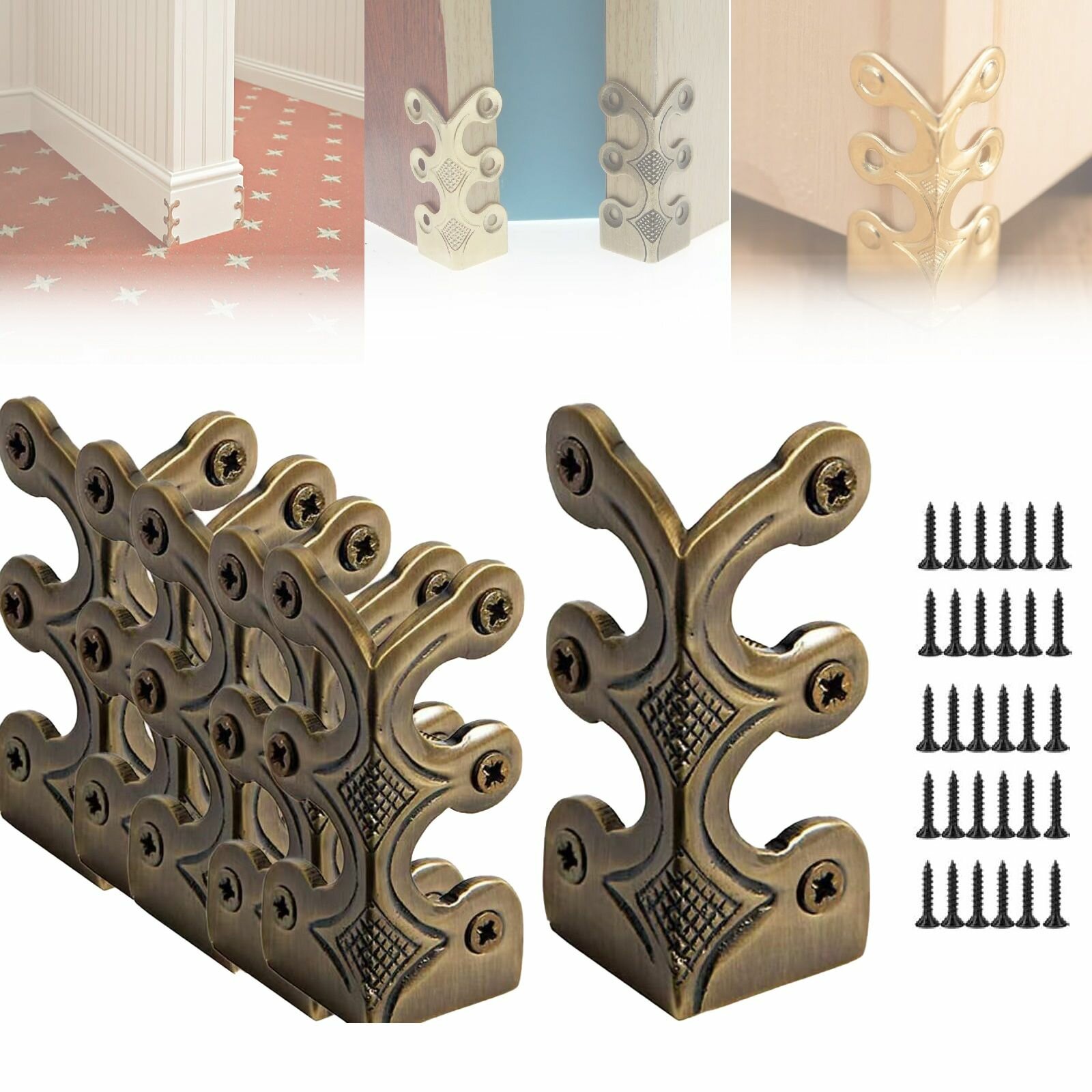 5 шт. защитных уголков для плинтусов, защитные уголки для плинтусов из цельной латуни, винтажные декоративные протекторы