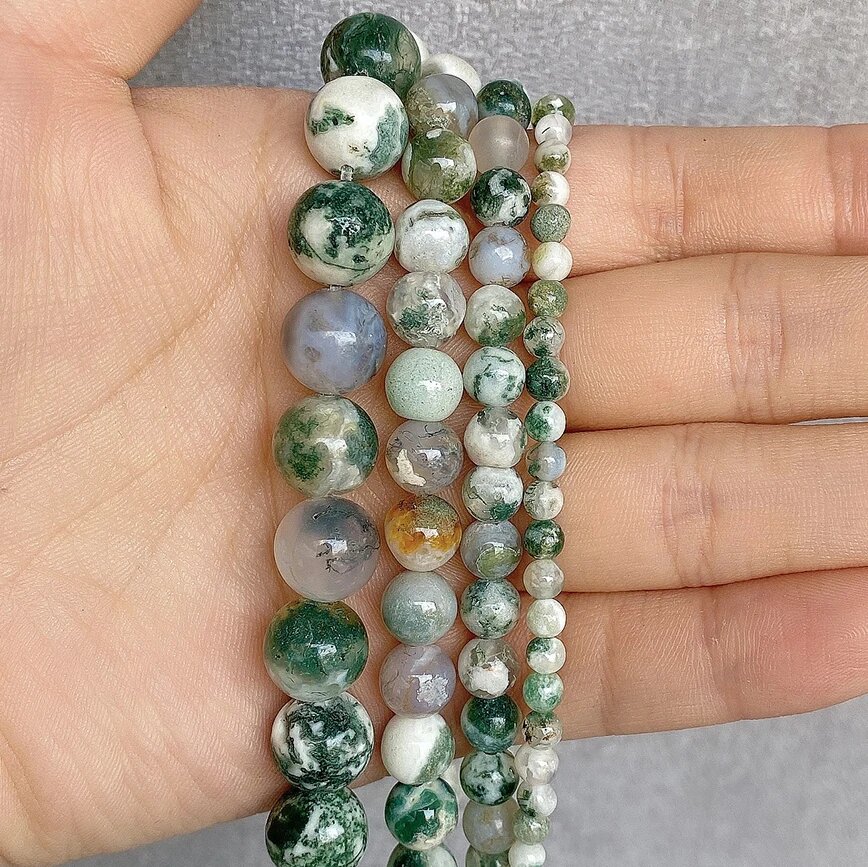 Белые моховые агаты бусины 4/6/8/10/12 мм 6mm approx 61pcs