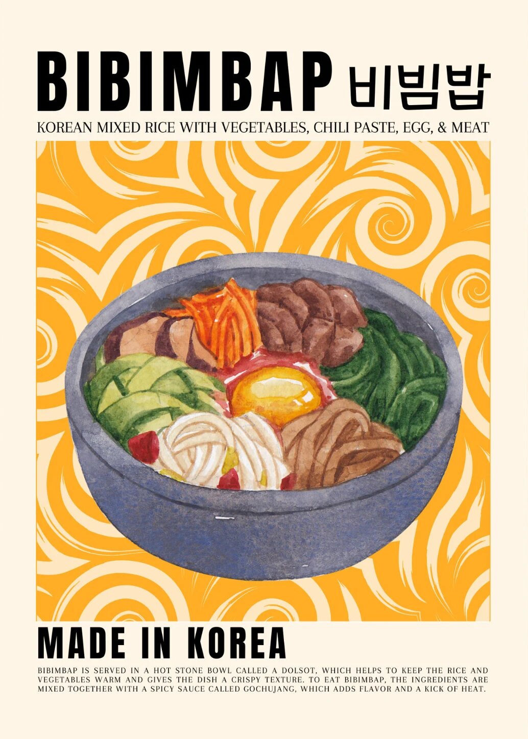 Корейские постеры с едой, печать на холсте