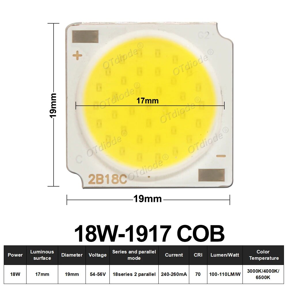 18W COB LED 19-17mm, Cold White