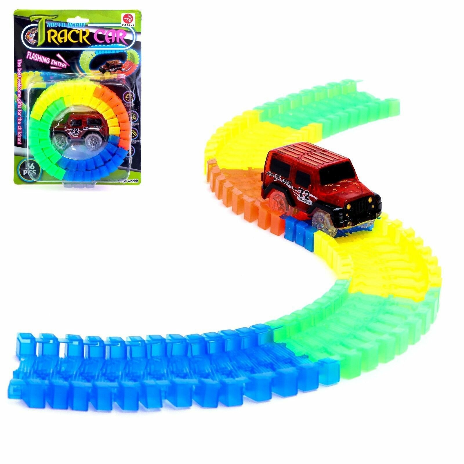 Автотрек "Магический Трек", гибкий, светится в темноте, 56 деталей, сборный, подарок, для детей